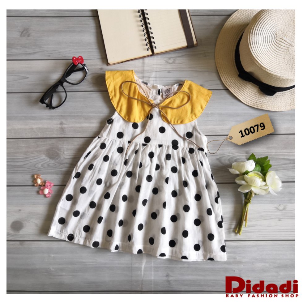 10079 Taiwan Imported Girl Dress Sleeveless with Polkadot & Button ...