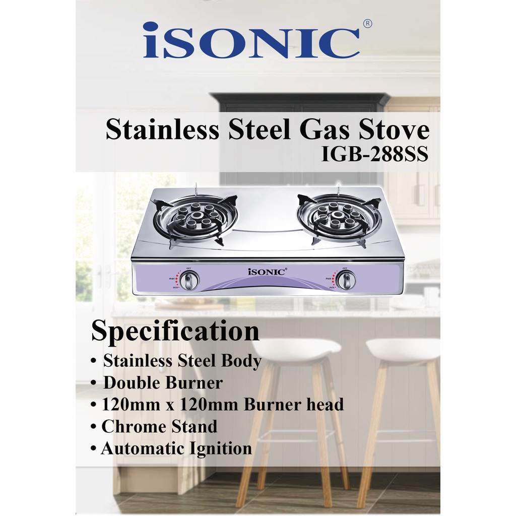 iSONIC Stainless Steel Table Gas Stove Cooker Dapur Gas IGB-288SS IGB ...