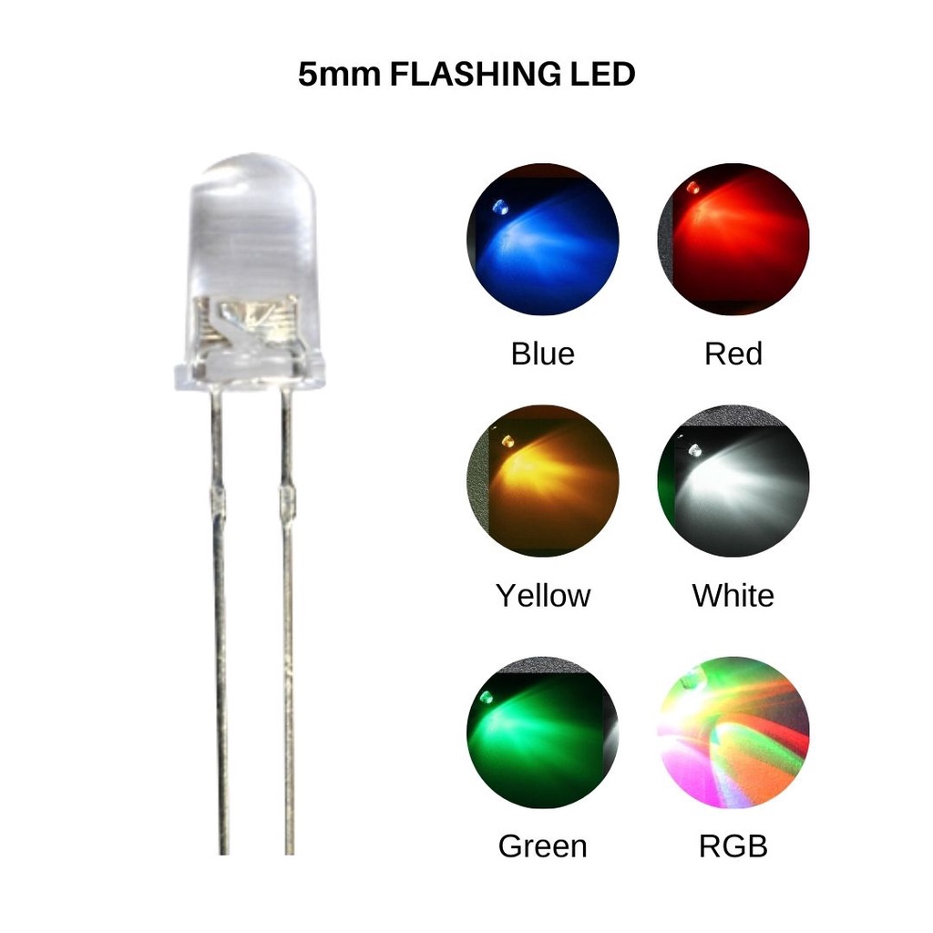 5mm Flashing LED Blue Red Yellow Green White RGB | Shopee Malaysia