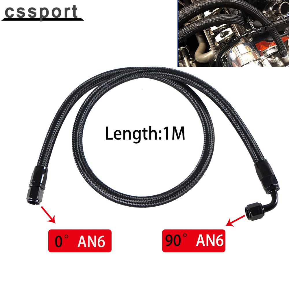 1M AN6 6AN Black Braided Oil Fuel Fittings Hose End 0+90 Degree Oil ...