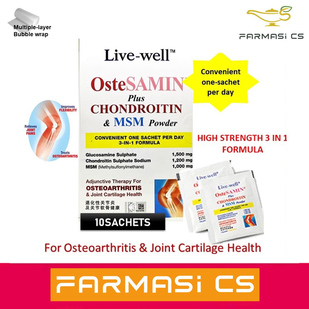 Live-well Ostesamin Plus Chondroitin & MSM Powder 10 Sachets EXP:06/ ...