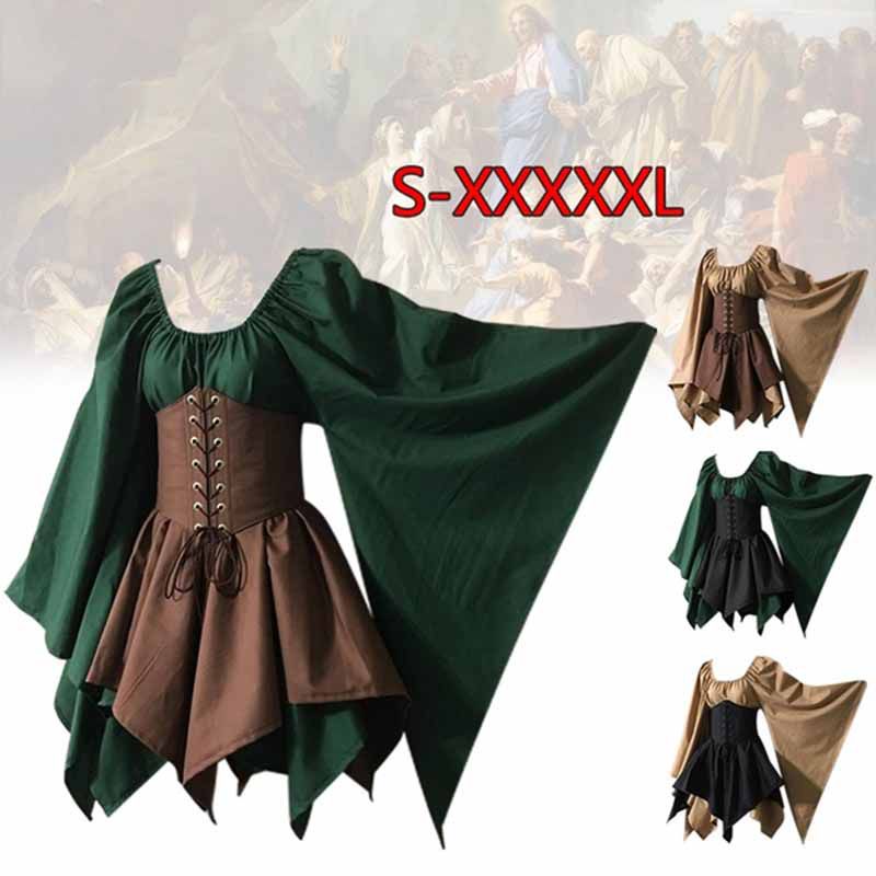 Plus Size Medieval Women Woodland Elf Fairy Dress Corset Set Top Skirts ...