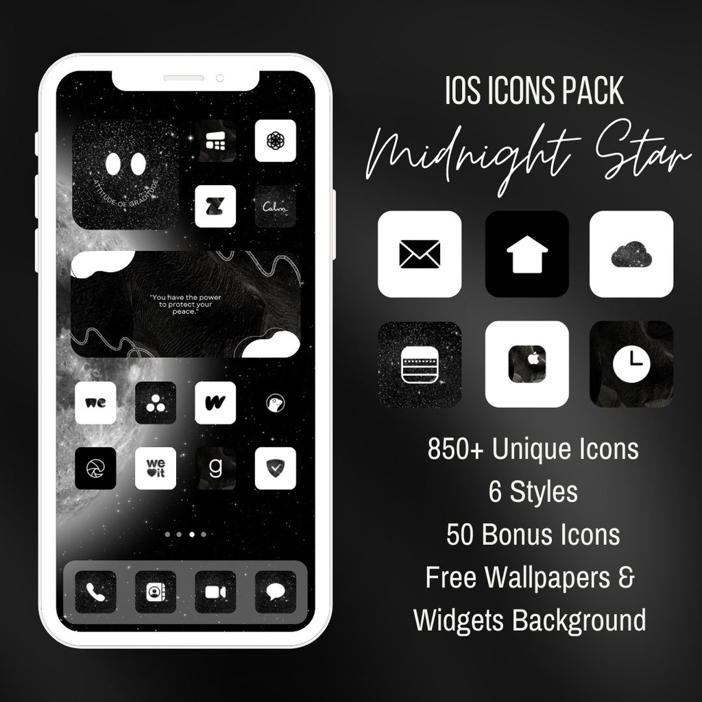 Midnight Star 850+ App Icons Pack | Themes Home Screen Widgets ...