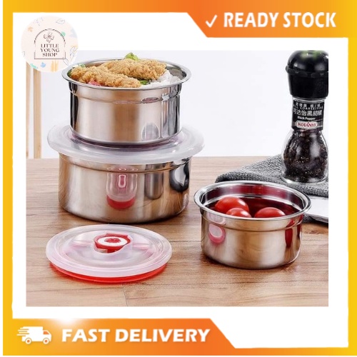 【1 Set 3 Pcs】SUS 304 Stainless Steel Food Container / Sealed Fresh ...