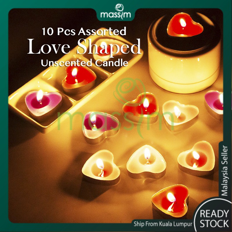 10 Pcs Tealight Unscented Candle Ramadan lighting Love shape candle ...