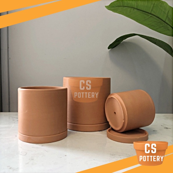 RED POTTERY [ STRAIGHT CYLINDER SHAPE ] CLAY POT CACTUS SUCCULENT ...