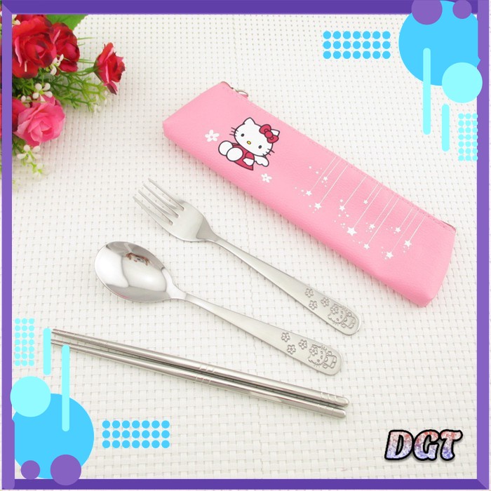 DGT Cartoon Dinnerware Set Hello Kitty/Doraemon Spoon/Fork/Chopsticks ...