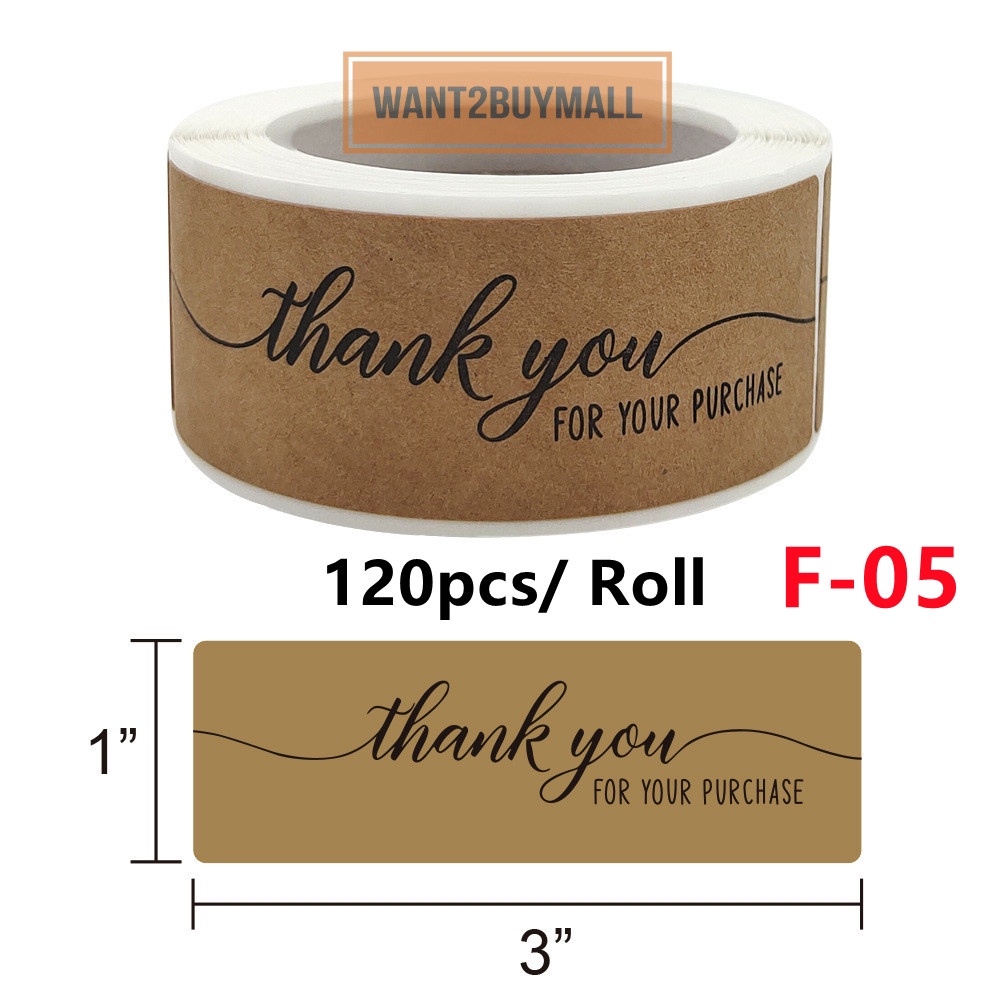 🇲🇾 7.5cm 120pcs Roll Kraft Paper Thank You Sticker Label TQ Stickers ...
