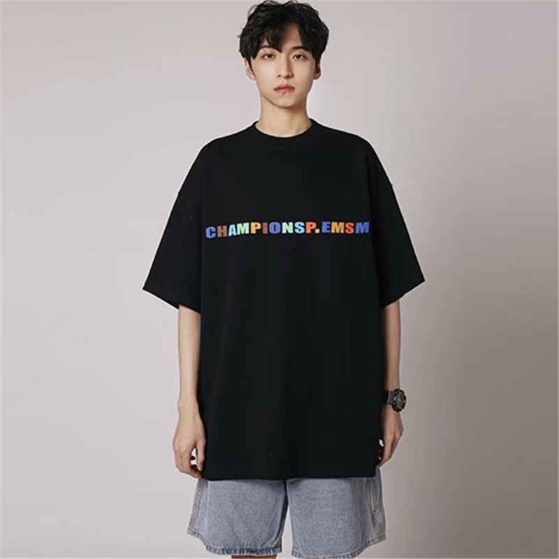 S-8XL Summer new fashion ins tide color letter printing short-sleeved T-shirt men and women ...