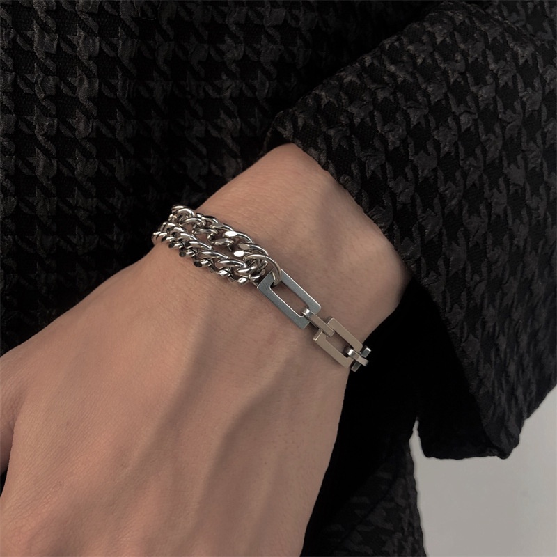 Titanium steel bracelet men's adjustable double-layer personality Japan ...