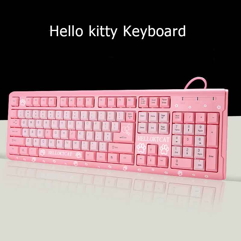 Cute Hello Kitty Wired Keyboard Gaming Computer Cartoon 104 Keys Keypad ...