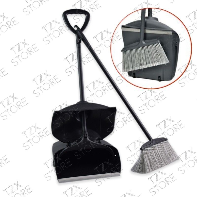 Closed Dustpan and Broom Set -Upright Standing Dustpans Self-Clean Soft ...