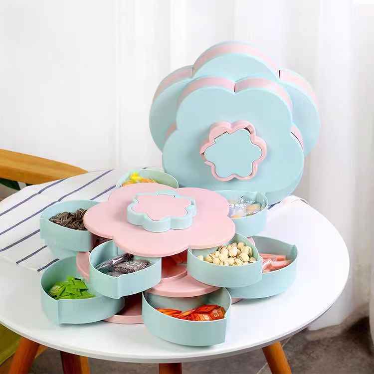 Rotating Snack Box Petal Shape Candy Tray Storage Boxes Double-deck ...