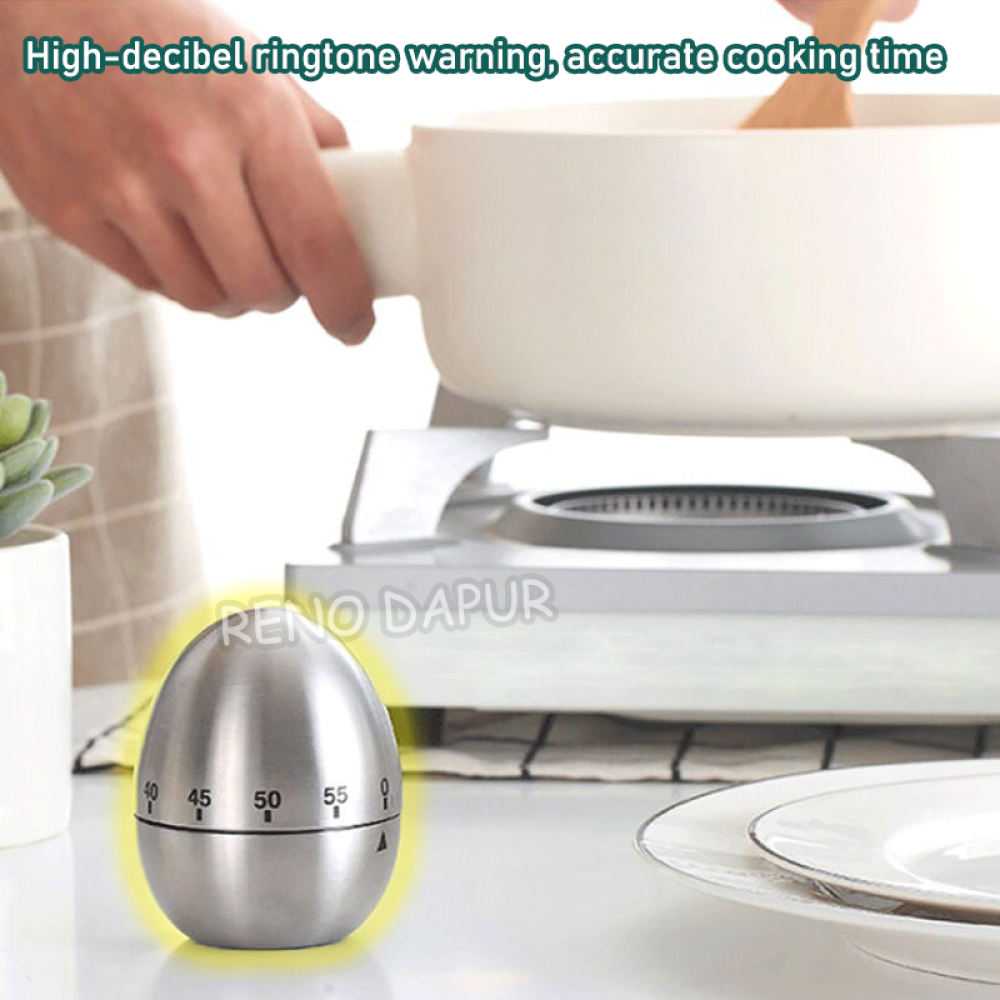 Metal Timer Stainless Steel Apple/Egg Kitchen Mechanica 60 Min Visual ...