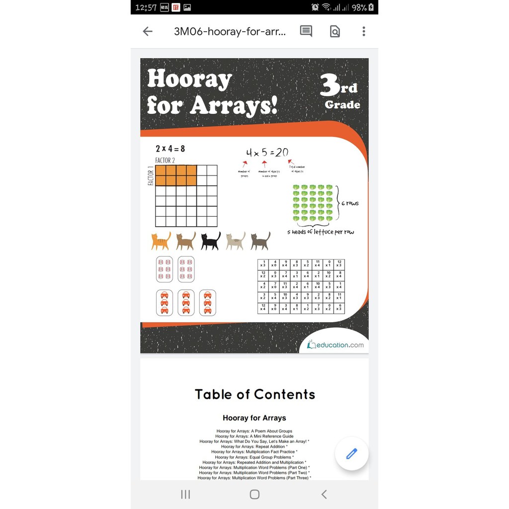 [PDF] 3M06 3rd Grade Math Activity Workbook : Hooray for Array ...