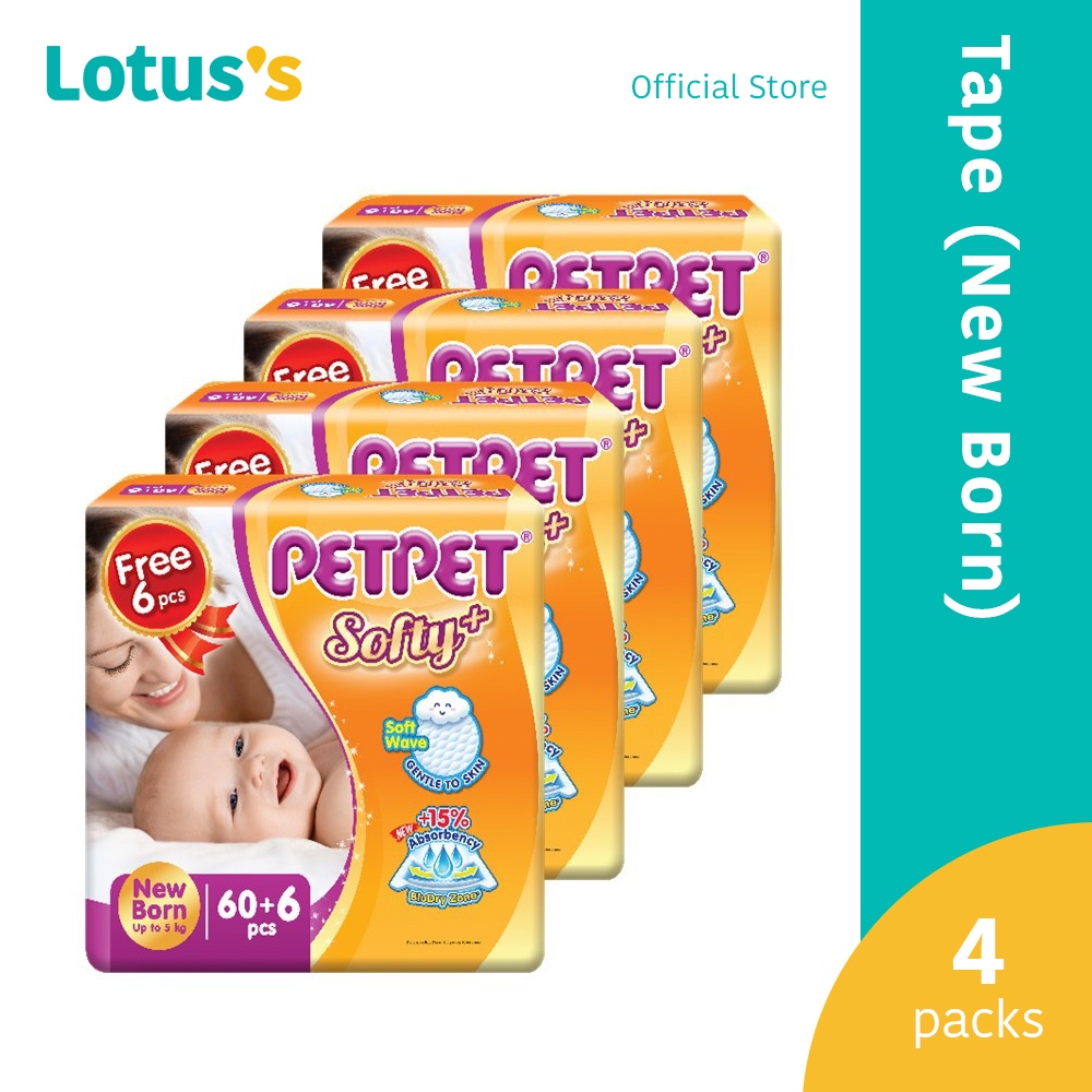 PetPet Softy+ Disposable Baby Diaper New Born (60pcs + Free 6pcs) x ...