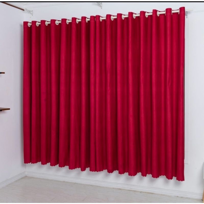 HOOK/CAKUK/RING curtain dark red maroon Kain tebal curtain plain red ...