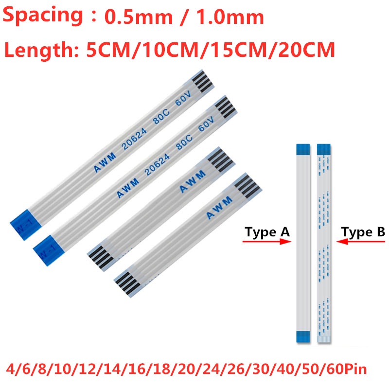 5PCS 15CM Flat Flexible Cable FFC FPC LCD Cable AWM 20624 80C 60V VW-1 Pitch 0.5 Type B 4P-40Pin ...