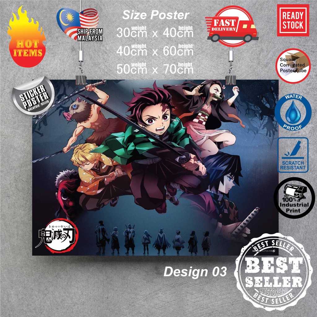 【READY STOCK】Demon Slayer Kimetsu no Yaiba Poster Sticker | 鬼滅の刃 ...