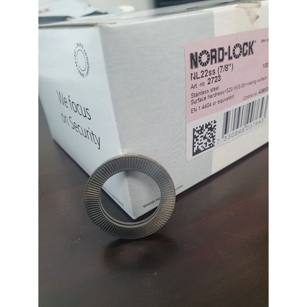 NL22-NORD LOCK (STAINLESS STEEL) WEDGE-LOCKING WASHER WITH ORIGINAL OEM CERTIFICATE FROM SWEDEN ...