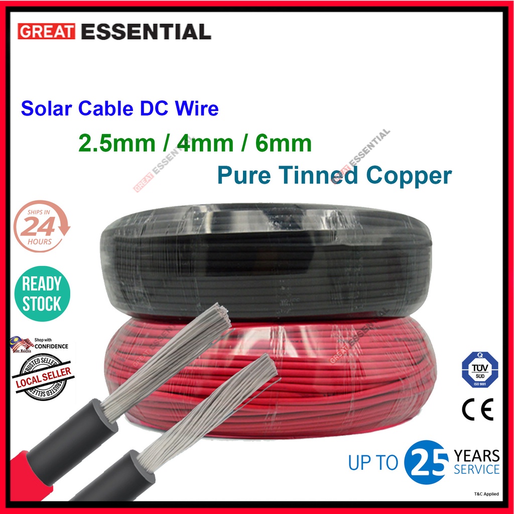 Solar Cable DC Wire 2.5/4/6mm² PV Photovoltaic Wire Tinned Copper Cable ...