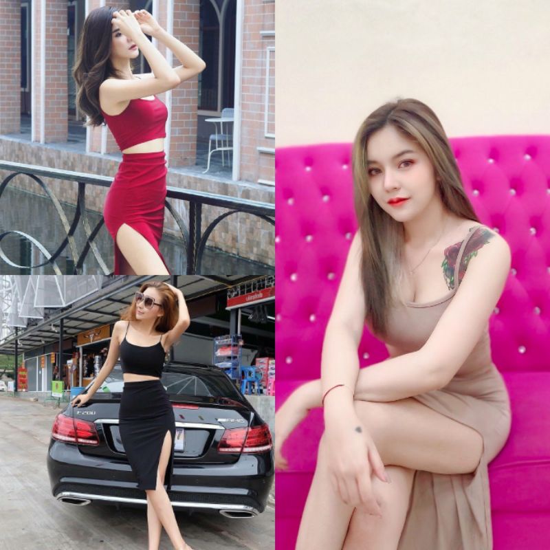 SpinnyHouse 2-Piece Rayon Set One-Piece Crop Top + Slit Skirt Single-Line Heroine P201A | Shopee ...