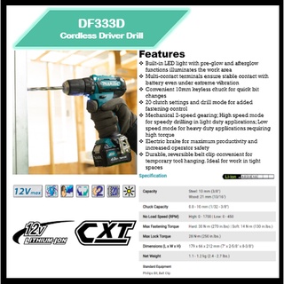 MAKITA DF333DZ / DF333DWYE / DF333DWAE 12Vmax Cordless Driver Drill ...