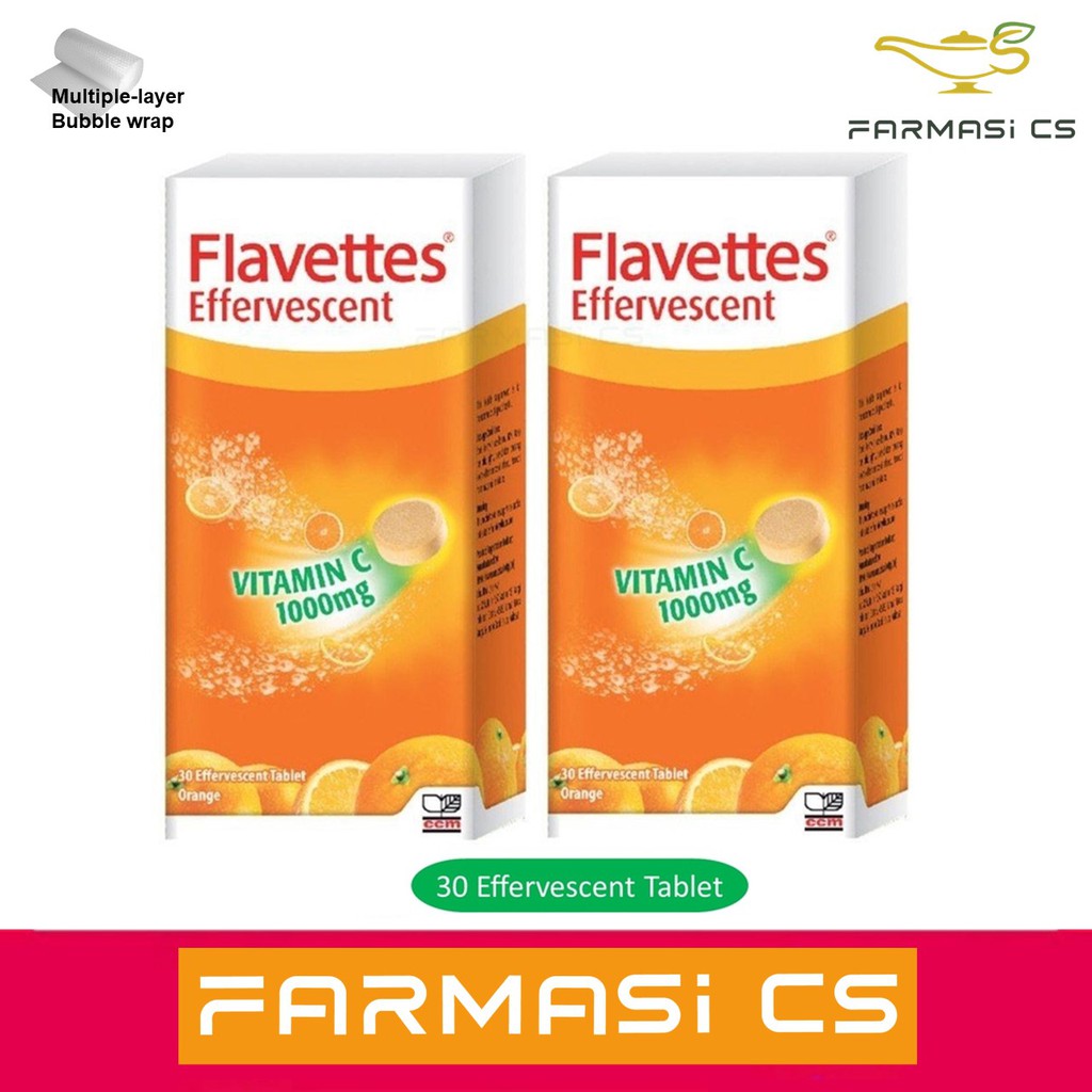 FLAVETTES EFFERVESCENT Vitamin C 1000mg (Orange) 30s x 2 Boxes (TWIN ...