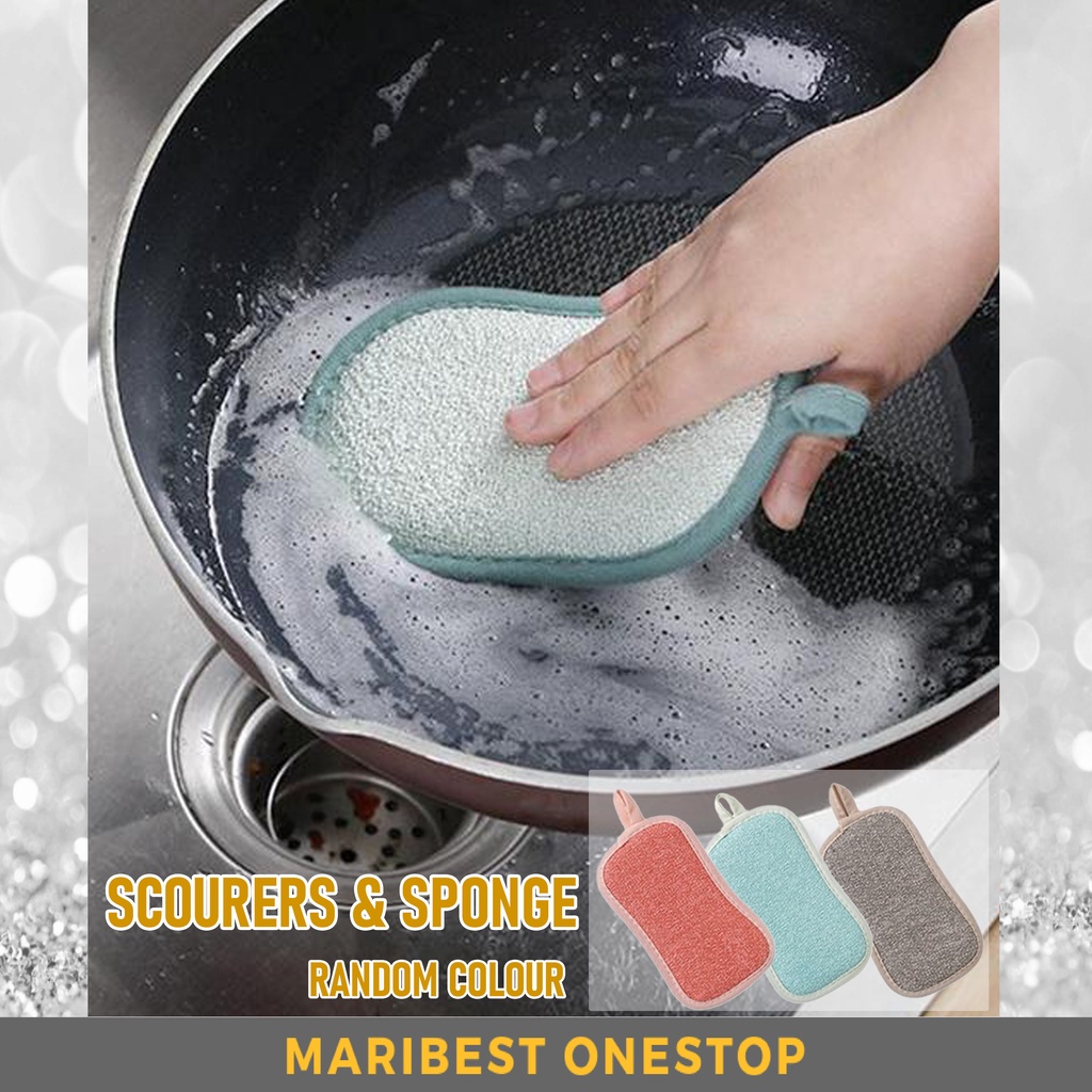 DISHWASH SPONGE Double Sided Washing Cloth Scourers Sponge Kitchen Dish ...