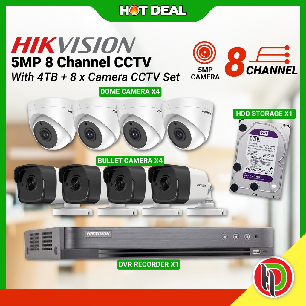 Hotdeal Hikvision 5MP 8 saluran CCTV Dengan 4TB + 8 x Kamera Set CCTV ...