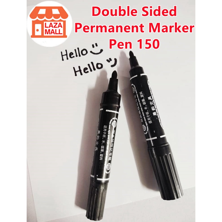 DOUBLE SIDED 150 PERMANENT MARKER PEN BLACK (TWIN TIP) OIL BASED DUAL ...