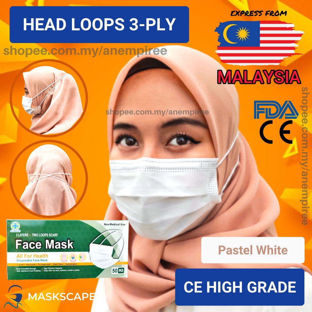 【Headloop KF94 Face Mask】4 Ply Premium Korean Mask KF94 Head loop White ...