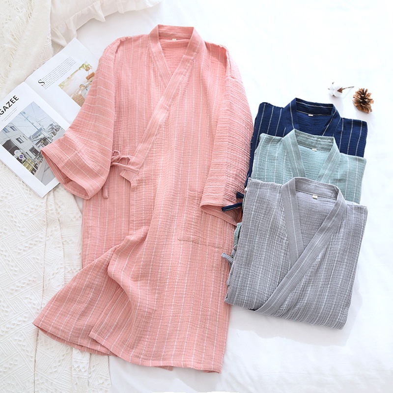 [ Ready Stock ]Jubah 100% Cotton Crepe Women & Men Kimono pyjamas Robe ...