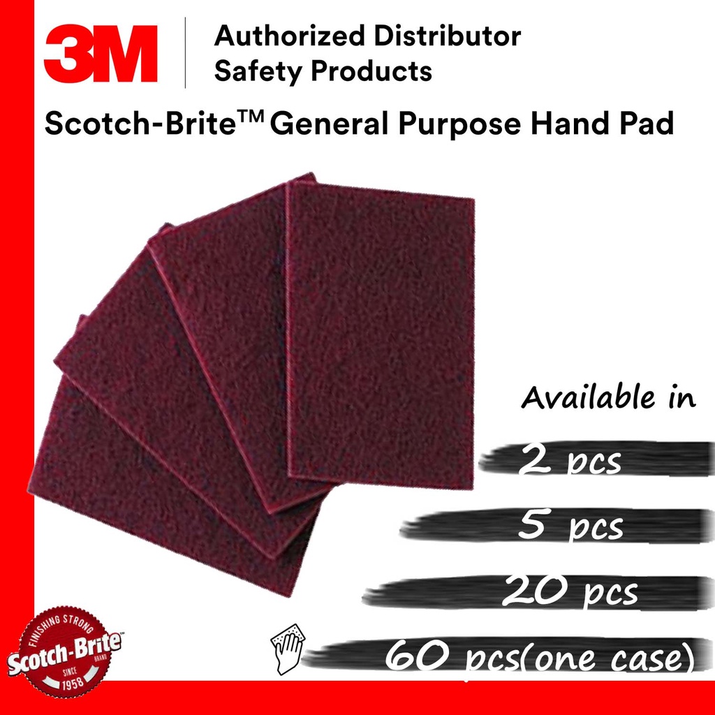3M 7447 Scotch-Brite General Purpose Hand Pad / Hand Finishing Pad 6" x 9" [20 PCS / 5PCS / 2PC ...