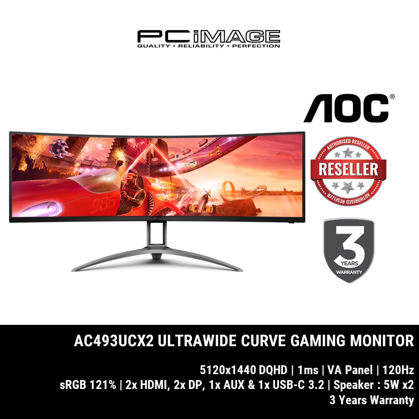 AOC GAMING CURVE AC493UCX2 ULTRA WIDE MONITOR (49"/5120X1440/1MS/165HZ ...
