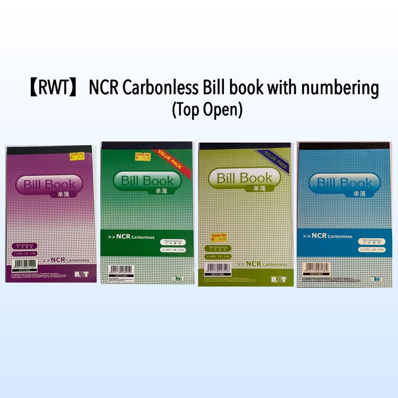 【RWT】NCR Carbonless bill book with numbering (Top open cover) | Shopee ...