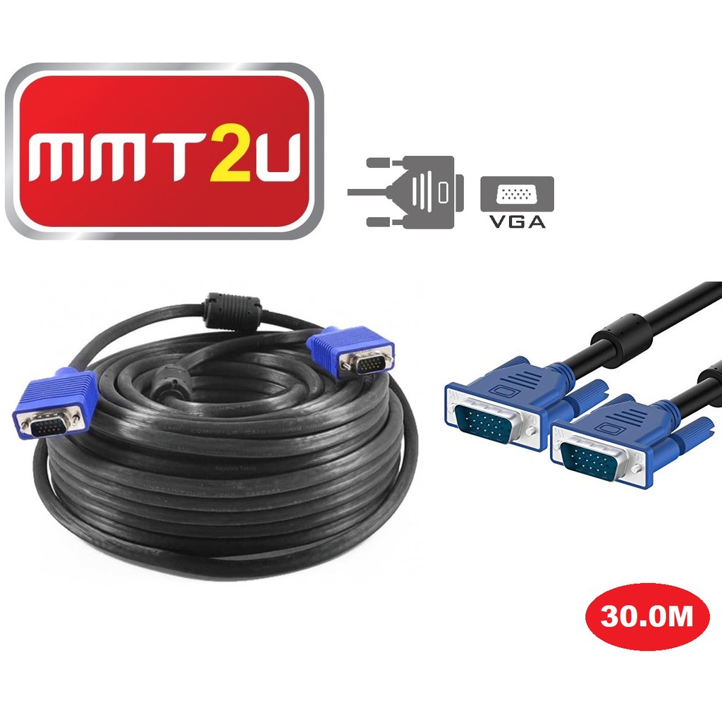 TINYTECH HD 15PIN VGA DUAL CORE MALE TO MALE MONITOR CABLE 30 METER (VGA34/MM30M | Shopee Malaysia
