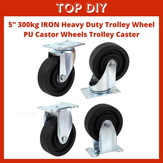 4" 150kg & 5" 300kg PVC & IRON Heavy Duty Trolley Wheels PU Rubber ...