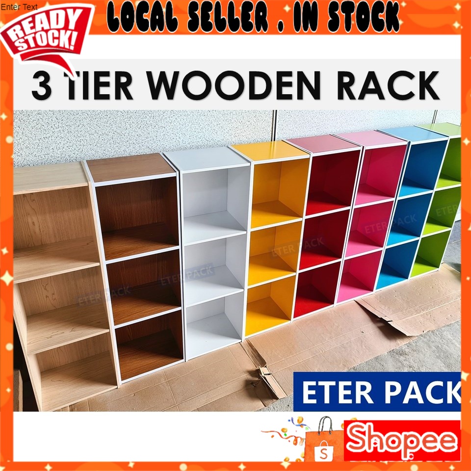 🌈[HOT🔥]3 Tier Wooden Multipurpose Rack Book Shelf Rak Kabinet Buku ...