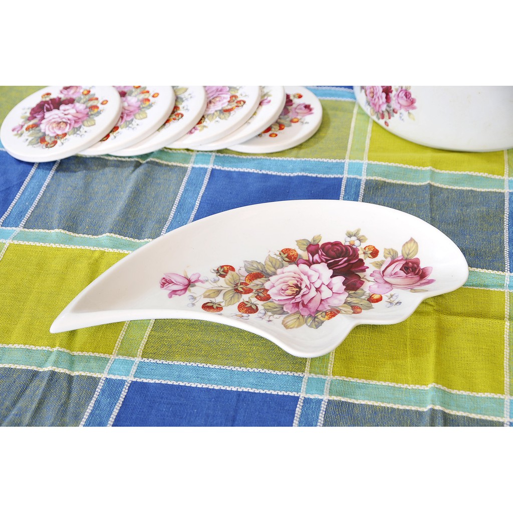 Porcelain Serving Plate Leaf-Shaped ROSE Dinnerware Tableware PINGGAN ...