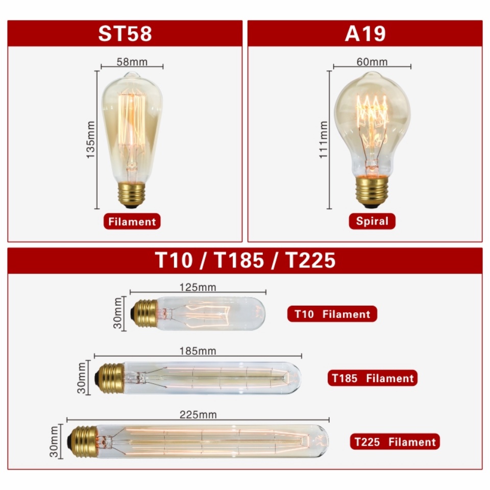 Got Liang Retro Edison Bulb E27 220V 40W Light Bulb A60 ST58 ST64 T10 ...