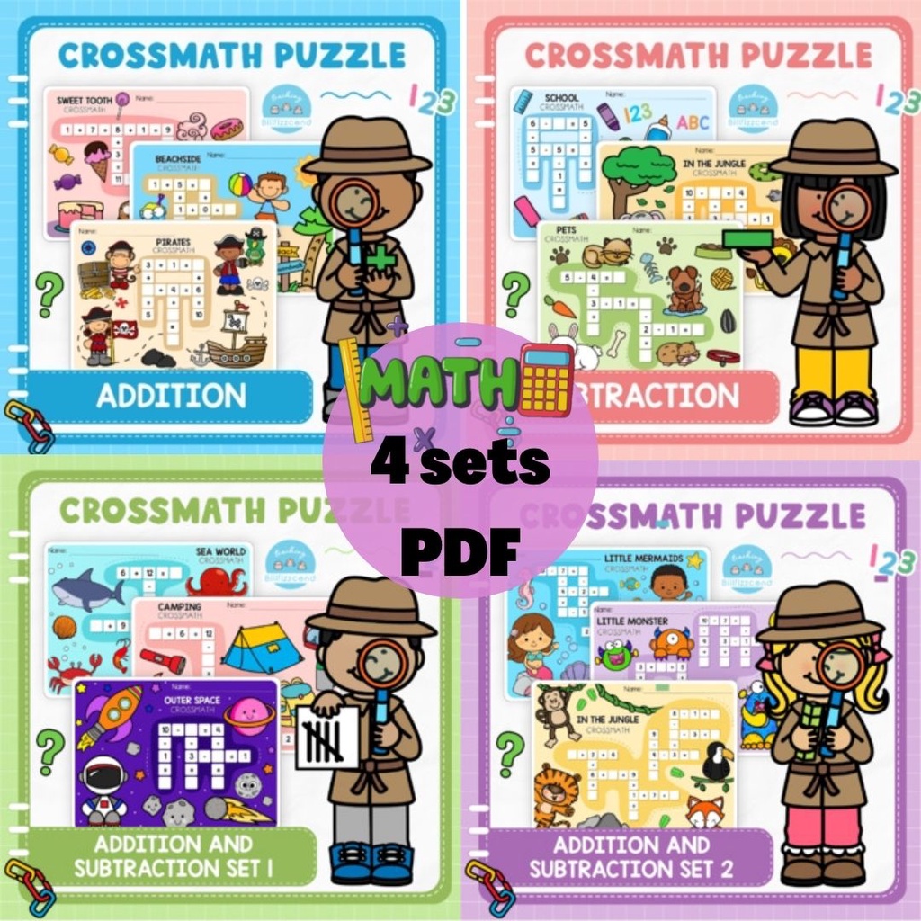 458 Cross math Puzzle Printable (PDF) Preschool Kindergarten Maths ...