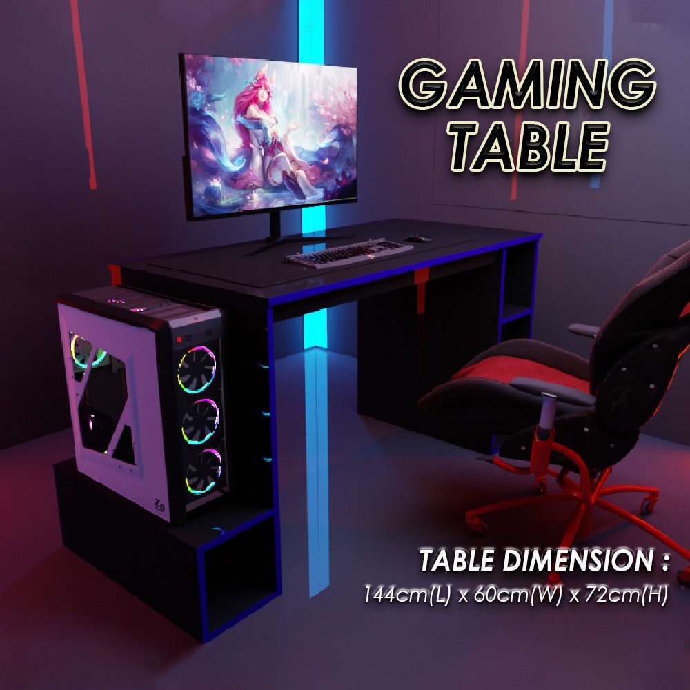 QB HP057 Gaming Table (144cmx 60cm x 72cm) / Modern PC Table / Study ...