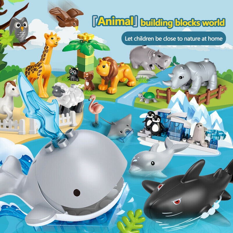 Compatible with Lego Duplo Animals Zoo Farm Marine Series Lion Kangaroo ...