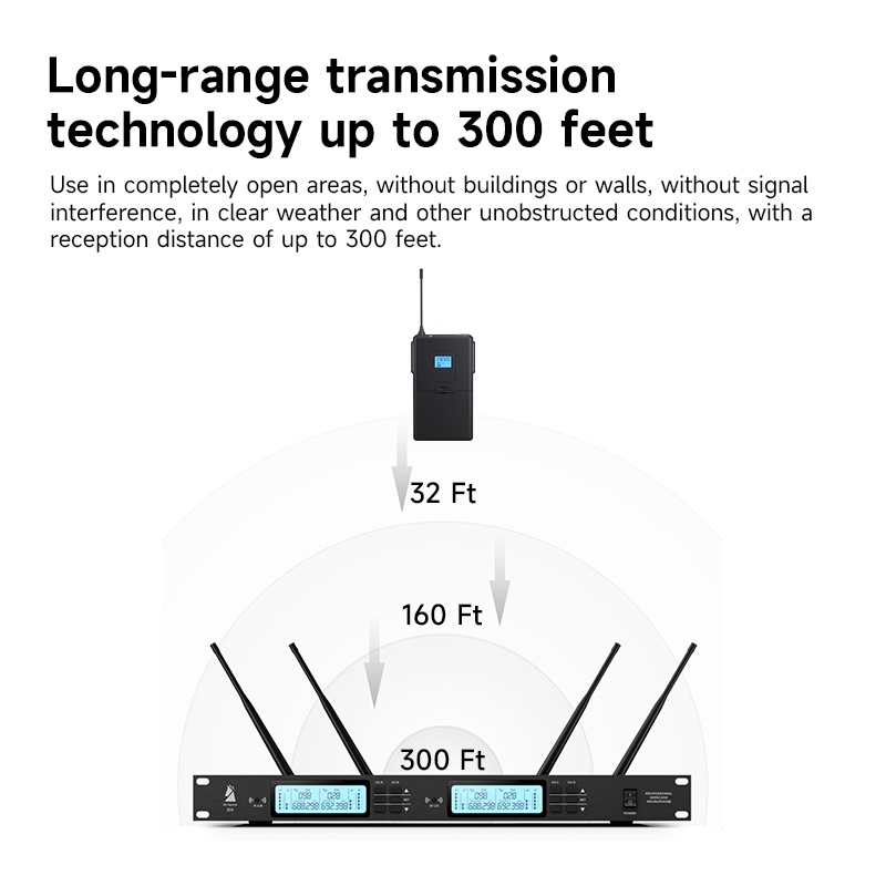UHF Wireless Microphone System 50-100M Long Range Stage Performance KTV ...