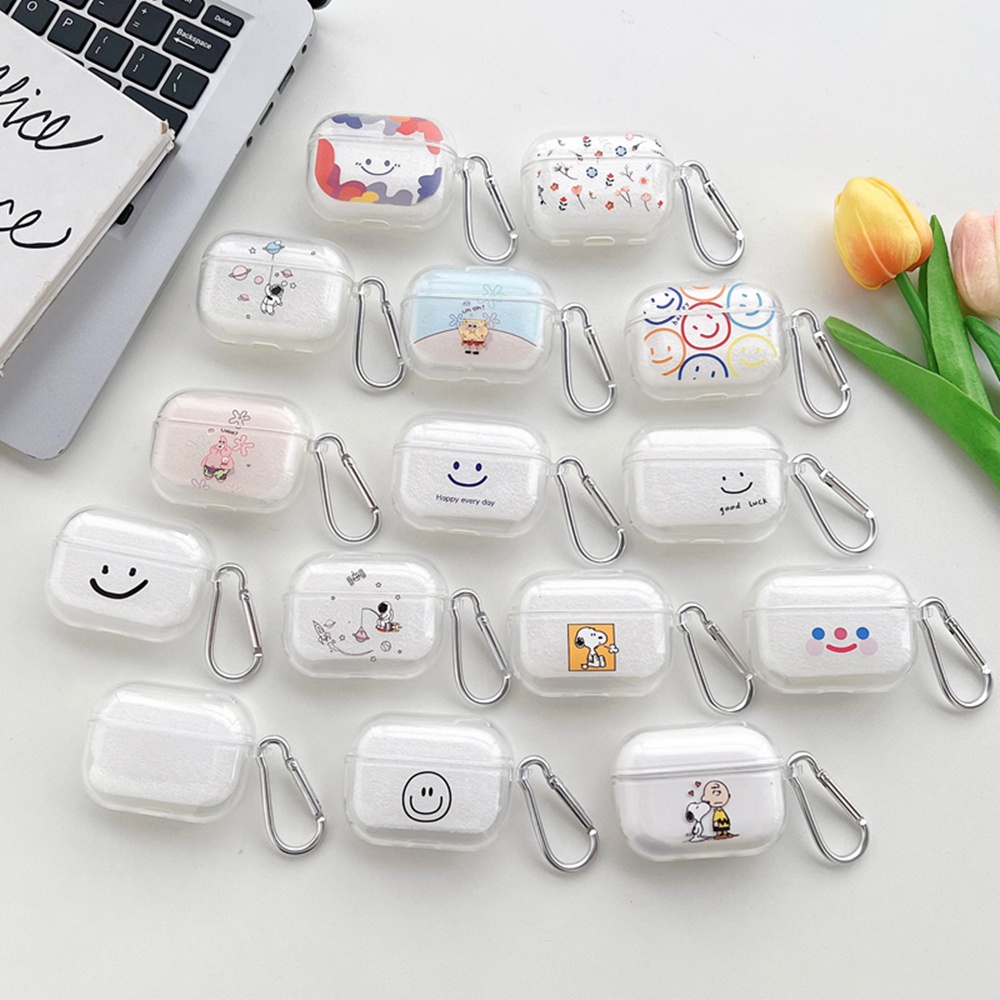 Cute Clear Case for AirPods Cartoon Soft With Buckle TPU Protective ...