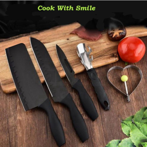 A Set Of 5 Stainless Steel Kitchen Knife Black Steel Knife Black Knife ...