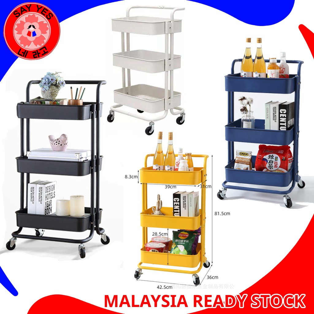 SayYes Troli 3 Tier Multi-functional Metal Trolley PP Tray Storage Rack ...