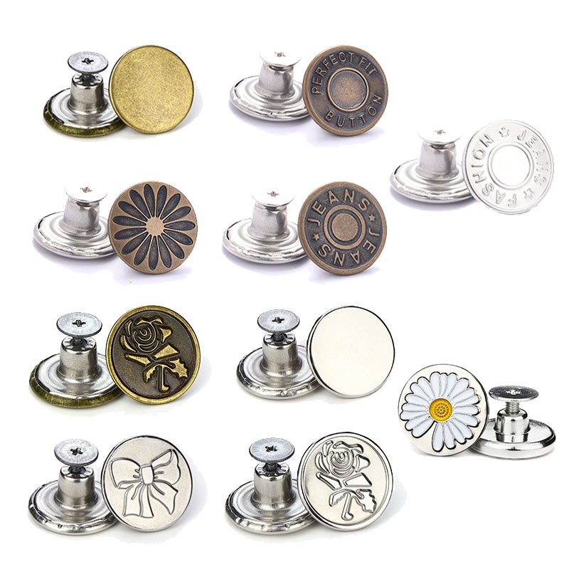 5pcs NEW Nail Free Detachable Retro Metal Buttons Snap Fastener Pants ...