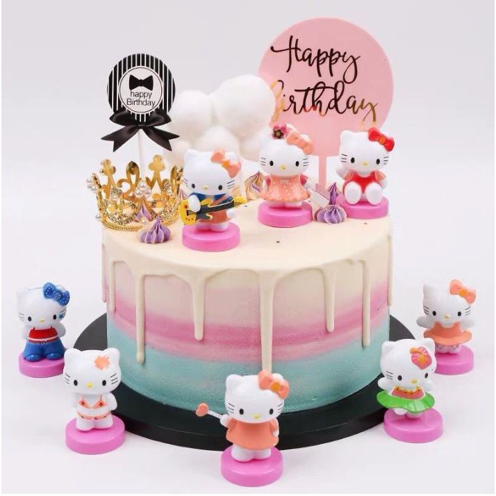 8pcs/set Hello kitty birthday cake topper figurine toppers | Shopee ...